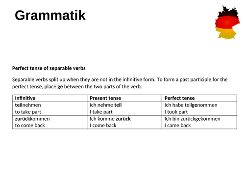 Perfect tense of separable verbs | Teaching Resources
