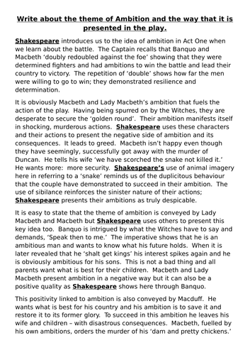 English Literature GCSE Macbeth Ambition Mock exam feedback and ...
