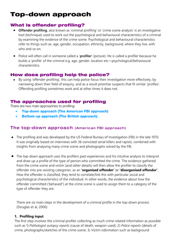 Forensic Psychology: Top Down Approach (FBI) | Teaching Resources