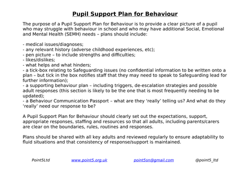 Point5 Behaviour: Individual Behaviour Support Plan (completed example ...