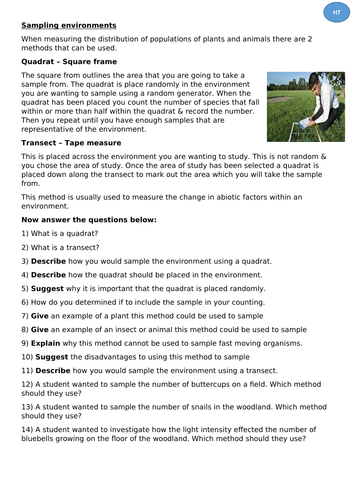 Sampling environments RP - Worksheet (Higher & Foundation) (SPEC 7, AQA ...