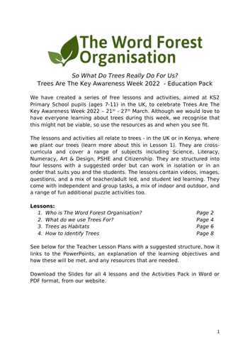 Trees Are The Key Awareness KS2 Pack | Teaching Resources