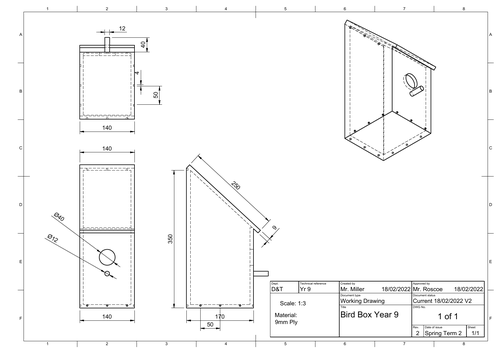 Drawing Plans for Year 9 Bird Wooden Box Project | Teaching Resources
