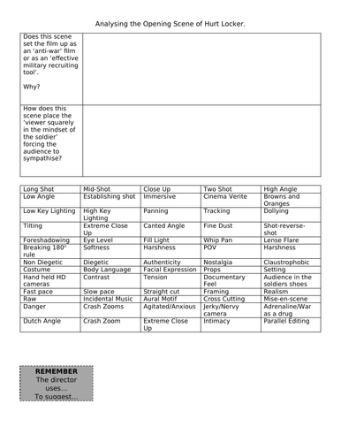 EDUQAS GCSE FILM STUDIES Hurt Locker Viewing Booklet/Answer Booklet ...