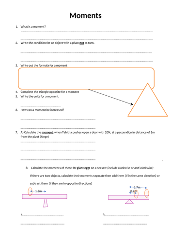 KS4 GCSE Physics: Moments Formula Worksheet with questions and answers ...