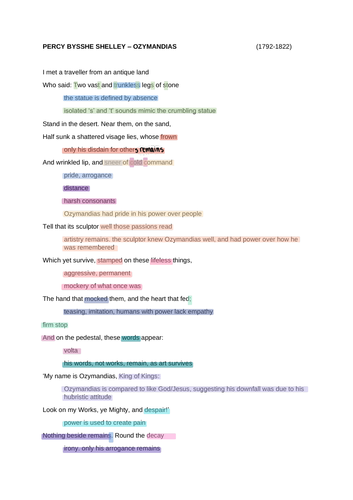 GCSE Grade 9 Ozymandias Poetry Analysis | Teaching Resources