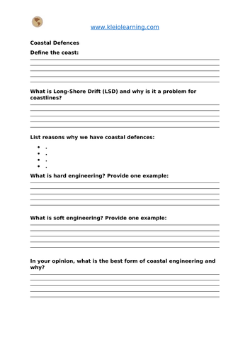 Coastal Defences Worksheet | Teaching Resources