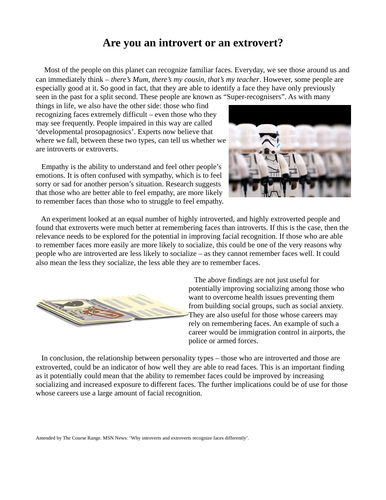 Are you an Introvert or an Extrovert Reading Comprehension | Teaching Resources