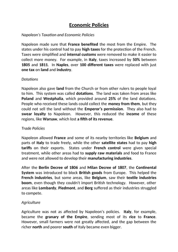 Economic Policies of Napoleon’s Empire | Teaching Resources