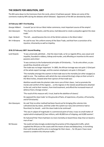 Abolition of the Slave Trade - Political | Teaching Resources