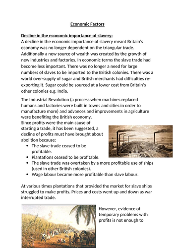 Abolition of Slavery - Economic factors | Teaching Resources