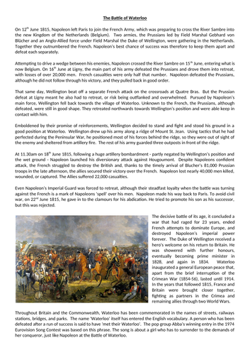 The Battle of Waterloo | Teaching Resources