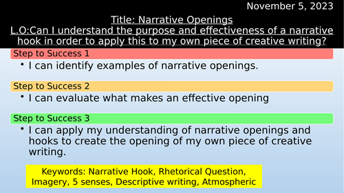 Creative Writing: Writing a Narrative Hook | Teaching Resources