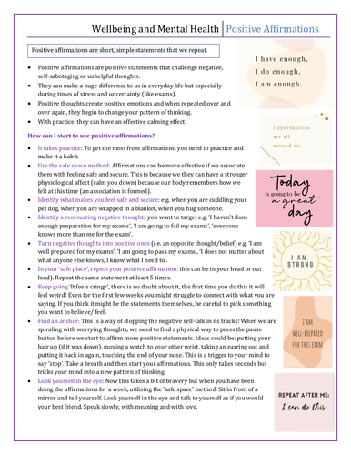 Wellbeing and mental health: positive self talk (affirmations ...