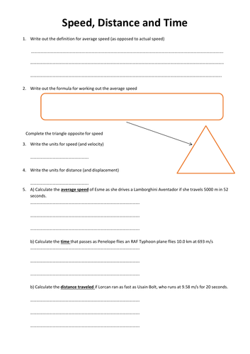 KS4 GCSE Physics: Speed distance time and Velocity Formula Worksheet ...