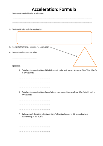 KS4 GCSE Physics: Acceleration Formula and Graph Worksheet with ...