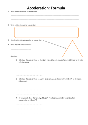 KS4 GCSE Physics: Acceleration Formula and Graph Worksheet with ...