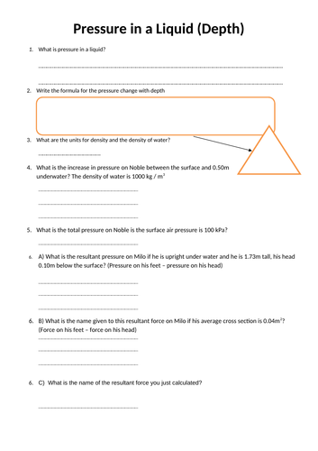 KS4 GCSE Physics: Pressure in fluids Formula Worksheet with questions ...