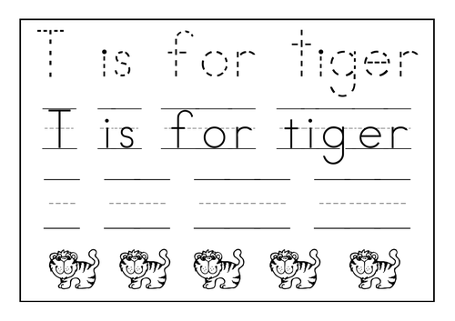 T is for tiger, train, tractor, trike and top Worksheets | Teaching ...