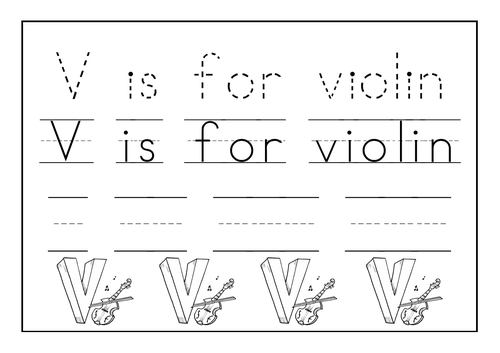 V is for violin, vase and van Worksheets | Teaching Resources