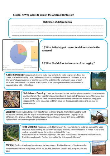 Exploitation of the Amazon Rainforest - KS3 (Key Stage 3) | Teaching ...