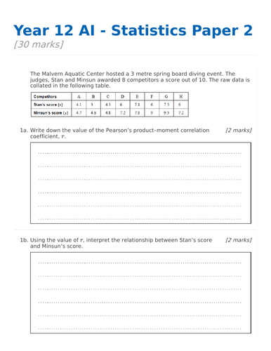 IB Maths Applications and Interpretation SL: Chapter 8 - Spearman's ...