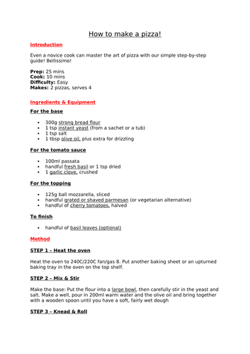 Recipe Writing - Set of instructions | Teaching Resources