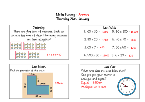 Year 4 Maths and English Fluency Starters Part 2 | Teaching Resources