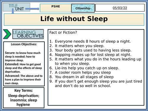 Sleep PSHE | Teaching Resources