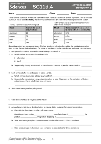 Edexcel SC11d Life Cycle Assessment & Recycling KS4 Lesson | Teaching ...