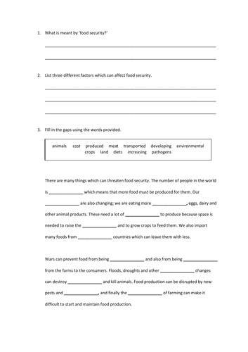 Food Security and Farming Supplementary Slides and Worksheet (GCSE ...