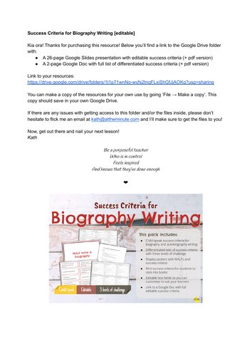 Success Criteria for Biography Writing | Teaching Resources