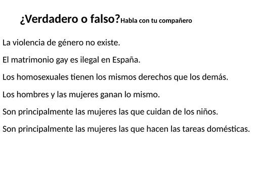 La Igualdad de los sexos Intro | Teaching Resources