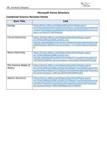 GCSE Microsoft Forms Directory - Revision Points (Combined Science ...