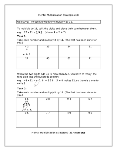 Mental multiplication methods: instructional PowerPoints and practice ...