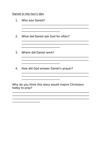 Daniel in the Lion's Den worksheet | Teaching Resources