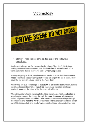 AQA Sociology - Victiminology Lesson, Crime & Deviance (powerpoint and ...