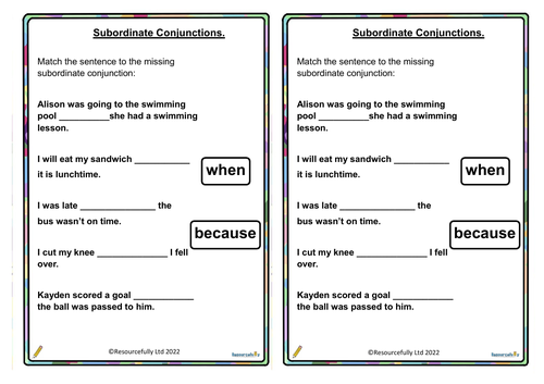 Subordinating Conjunctions Year 2 | Teaching Resources