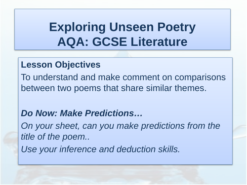 AQA GCSE Literature: Exploring Unseen Poetry | Teaching Resources