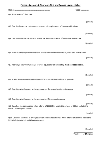 10. Newton’s First and Second Laws | Teaching Resources