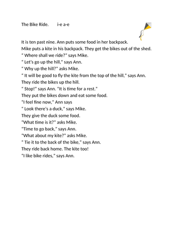 Phonics Story for Key Stage 2 plus The Bike Ride i-e a-e | Teaching ...