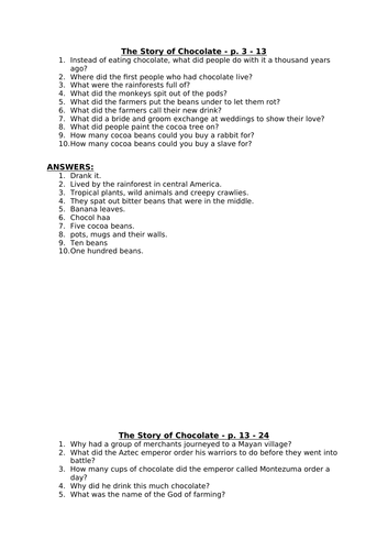 'The Story of Chocolate' Questions + Answers | Teaching Resources