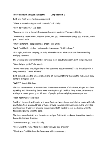 Phonics Story for Key Stage 2 plus There's no such thing as a Unicorn ...