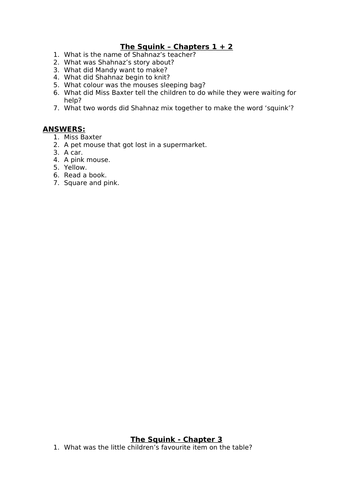 'The Squink' Questions + Answers | Teaching Resources