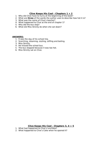 'Clive Keeps His Cool' Questions + Answers | Teaching Resources