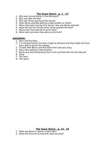 'The Snow Storm' Questions + Answers | Teaching Resources