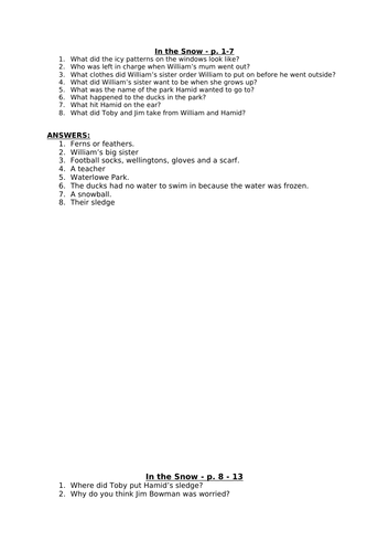 'In The Snow' Questions + Answers | Teaching Resources
