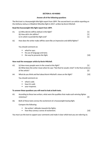 Eduqas English Language GCSE Paper 2 Practice - Boxing Paper ...