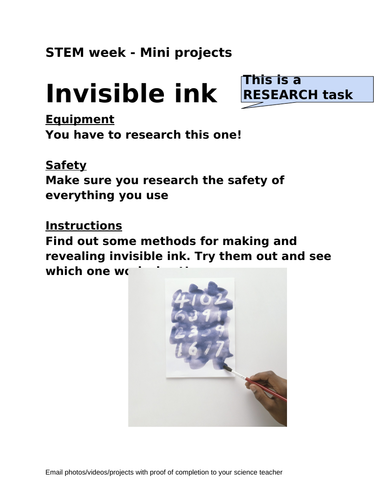 STEM week science week mini tasks | Teaching Resources