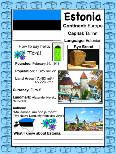 ESTONIA History & Geography, Travel The World Worksheet | Teaching ...
